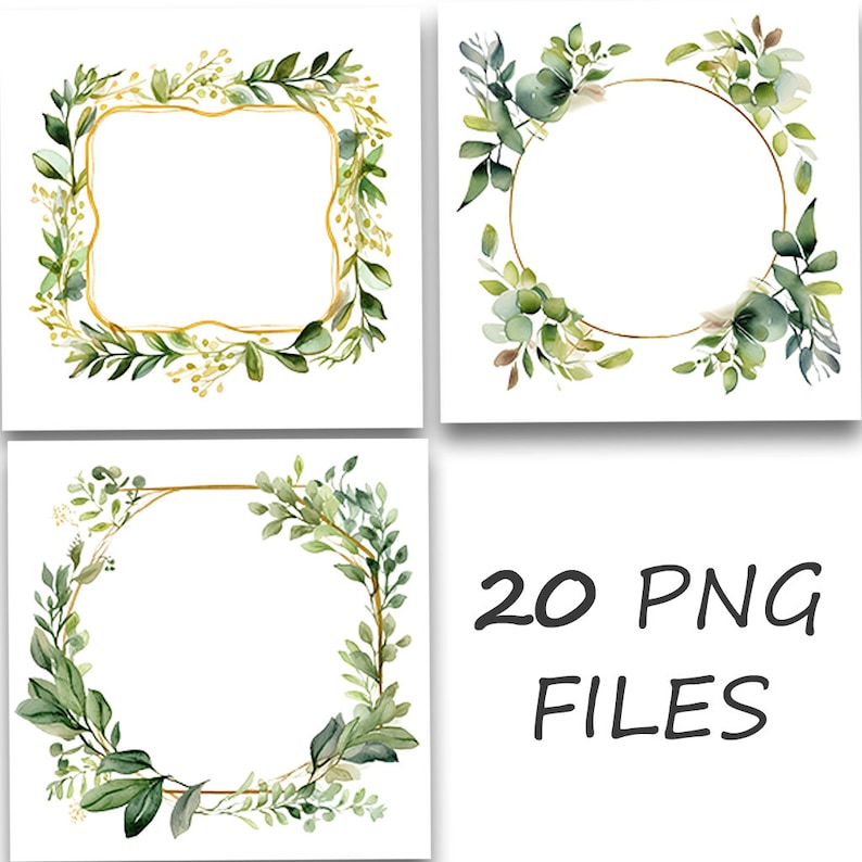 Watercolor Greenery Frames Borders 20pc PNG Clipart Greenery - Etsy