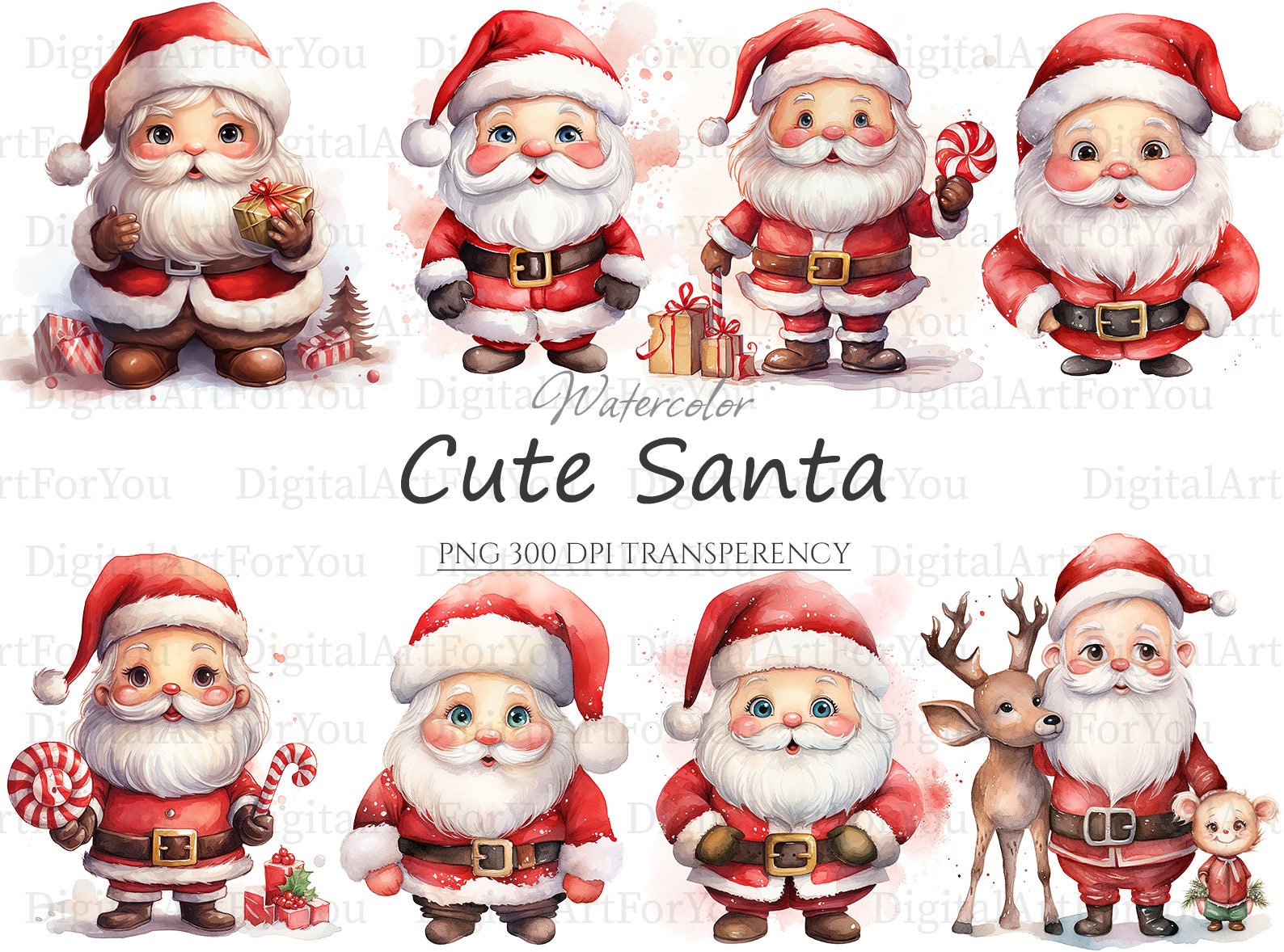 Cute Santa Claus Clipart 25pc PNG & SVG Scandi Santa Claus Watercolor ...