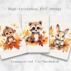Fall Baby Animals in Leaves 32pc PNG & SVG | Baby Animals Clipart ...