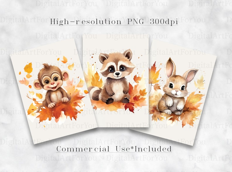 Fall Baby Animals in Leaves 32pc PNG & SVG Baby Animals - Etsy