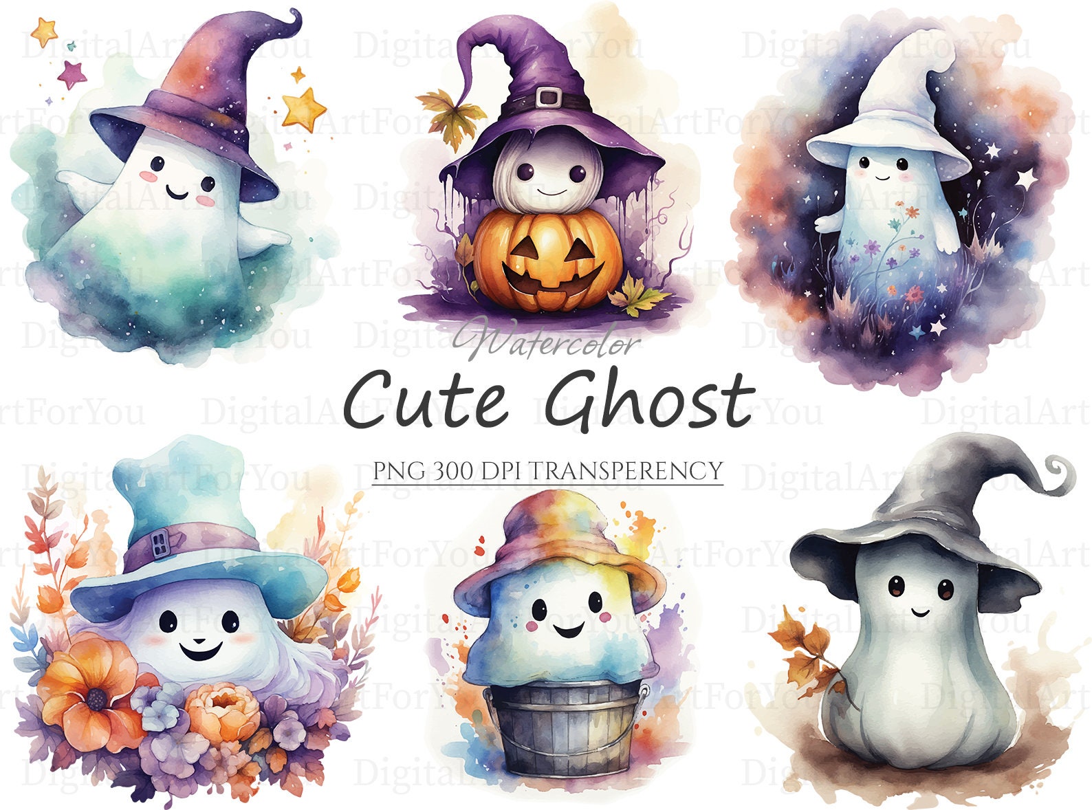 Cute Ghost 25pc Watercolor PNG Halloween PNG Ghost Clipart Spooky ...