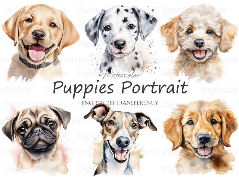 Dog 20pc PNG Watercolor Clipart Cute Breeds Puppies Bundle - Etsy