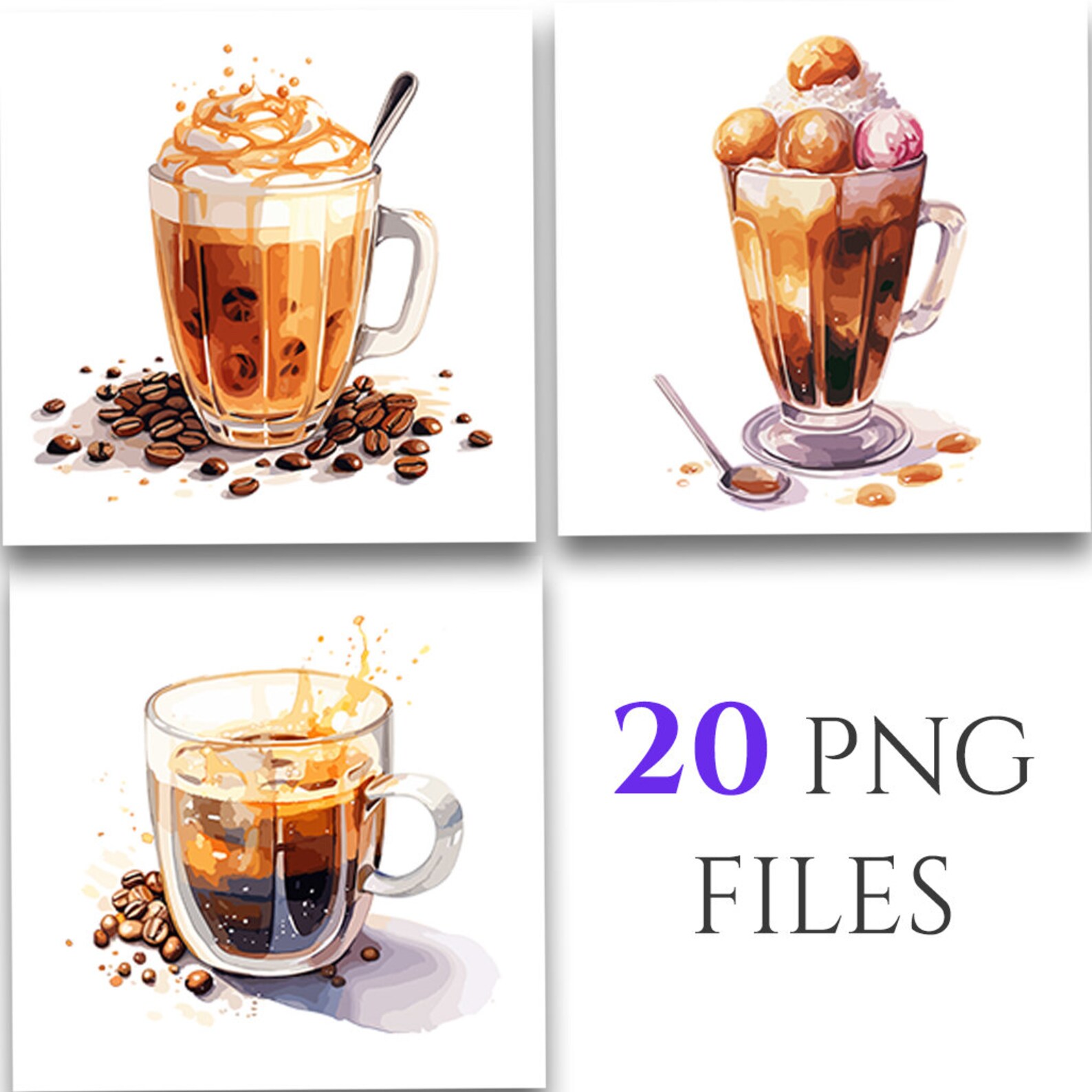 Watercolor Coffee 20pc PNG & SVG Coffee Drinks Clipart - Etsy Canada