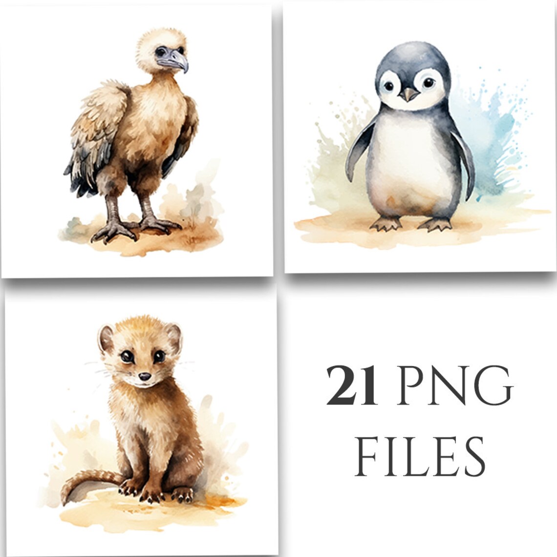 21 Safari Baby Animals Watercolor Clipart, Digital Crafting PNG ...