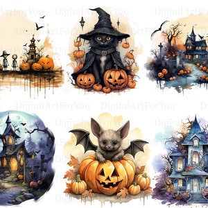 Watercolor Happy Halloween Clipart 20pc PNG & SVG Graphics Jack-o ...
