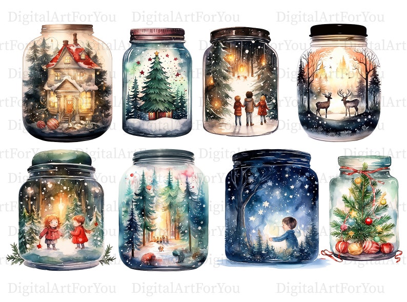 Christmas Magic Jars 25pc PNG & SVG Clipart Winter Clipart Christmas ...