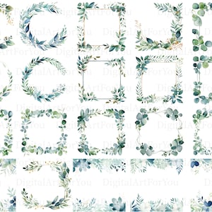 Watercolor Greenery Frames Borders 20pc PNG Clipart | Greenery Bundle ...