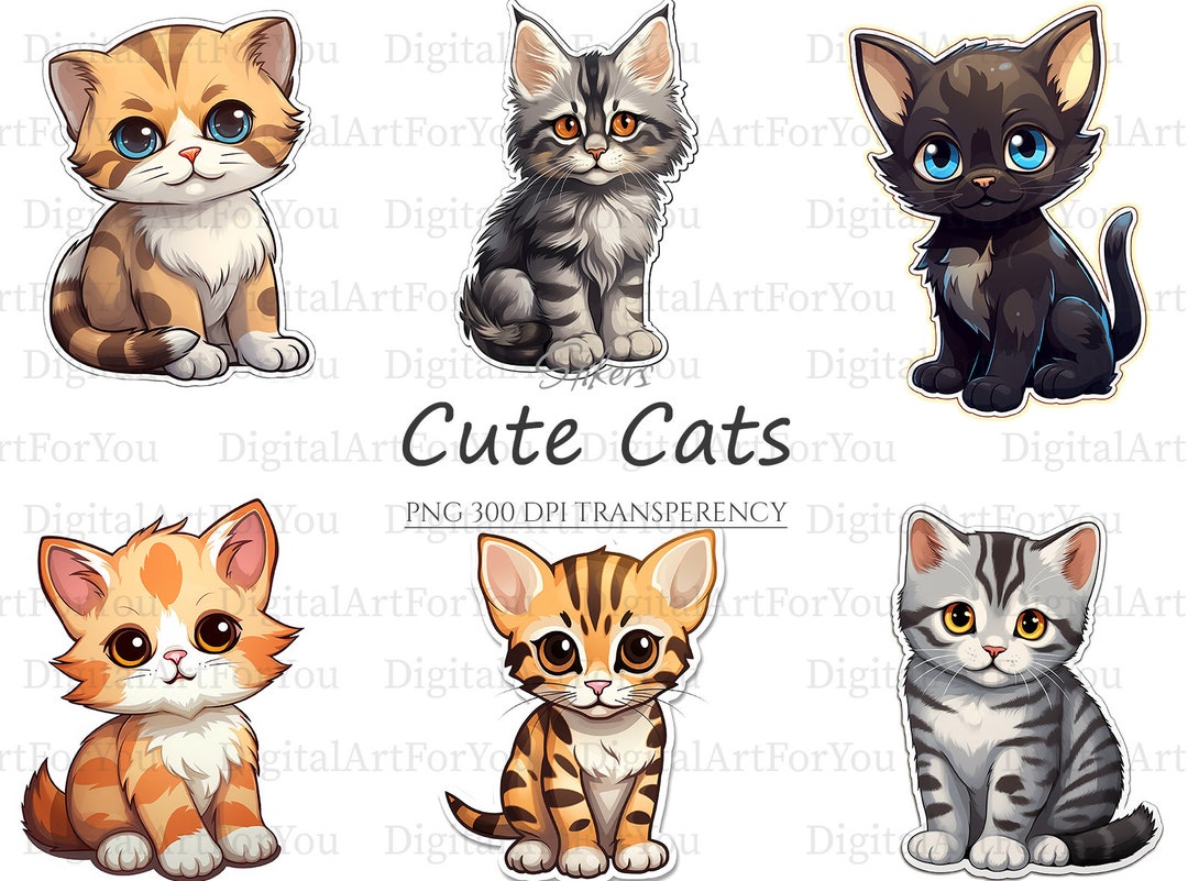 Cute Cat Clipart 25pc PNG & SVG | Cats Breeds |card Making | Printable ...