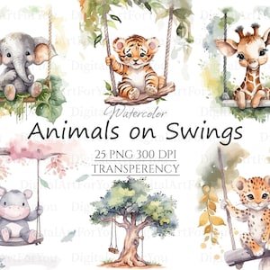 Baby Animals on Swings 25pc PNG & SVG Safari Animals Clipart ...