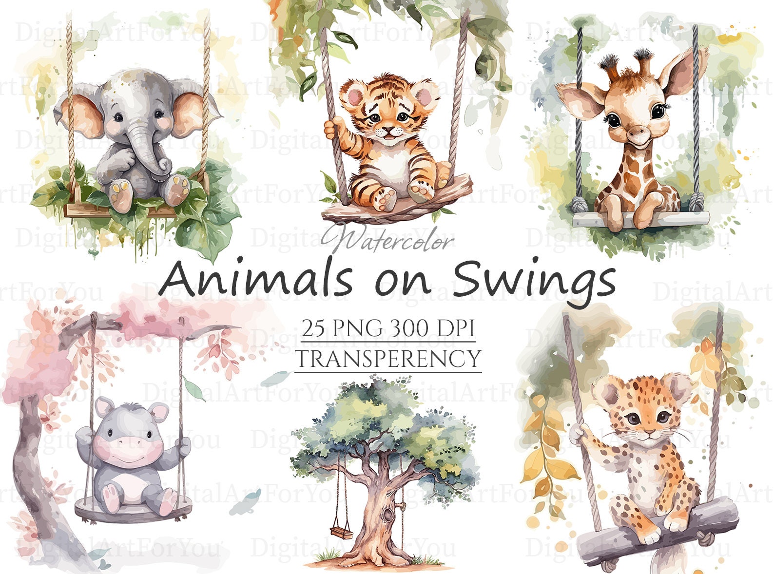 Baby Animals on Swings 25pc PNG & SVG Safari Animals Clipart - Etsy UK