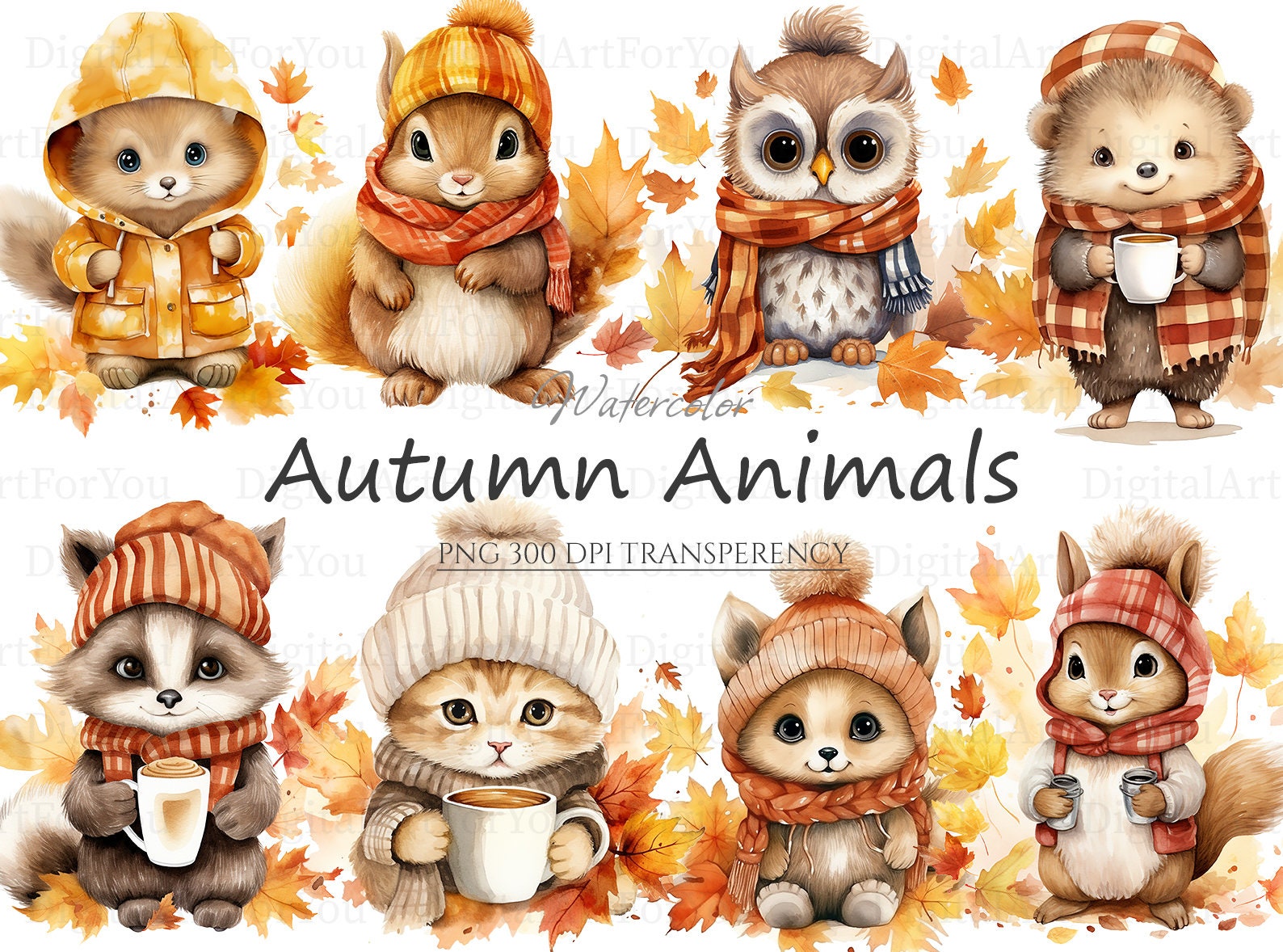 Fall Baby Animals in Leaves 25pc PNG & SVG Baby Animals Clipart ...
