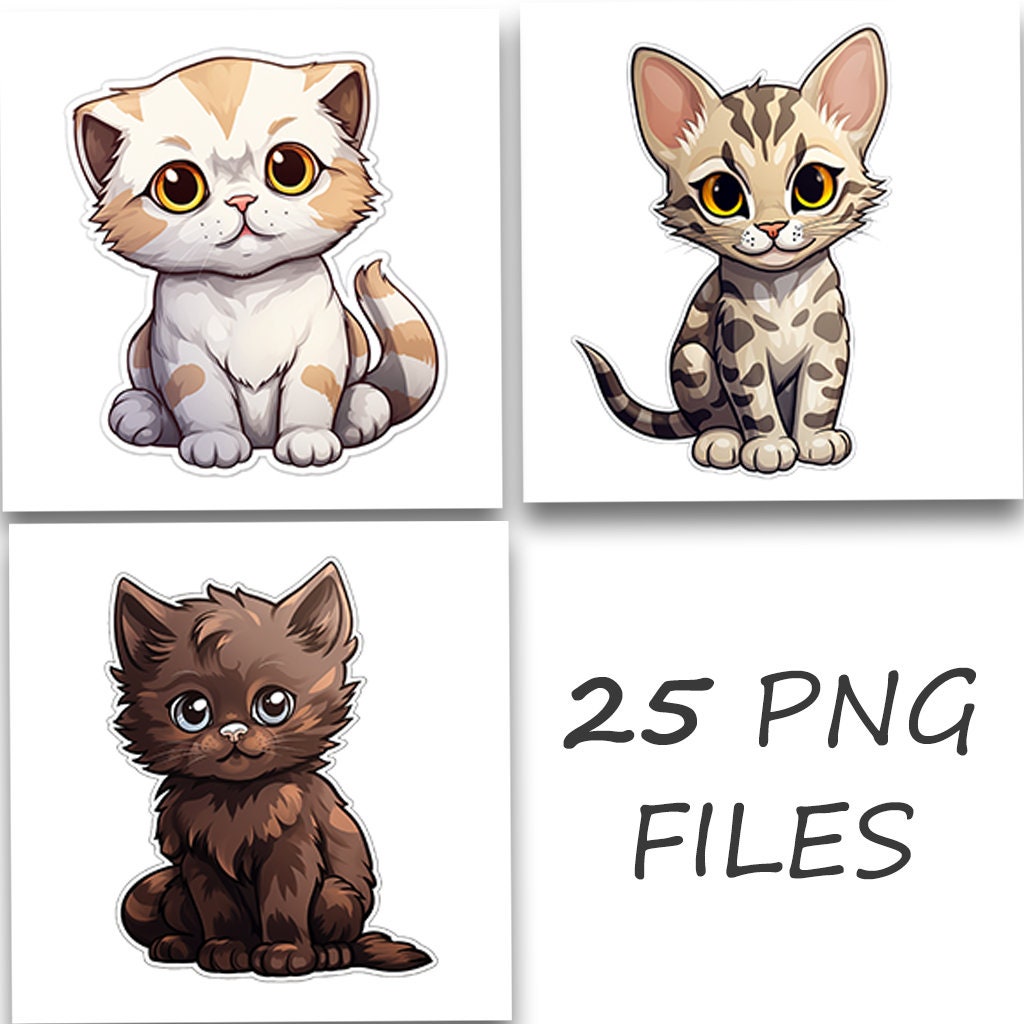 Cute Cat Clipart 25pc PNG & SVG Cats Breeds card Making - Etsy
