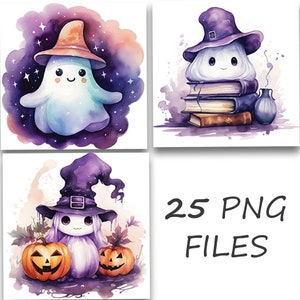 Cute Ghost 25pc Watercolor PNG Halloween PNG Ghost Clipart Spooky ...
