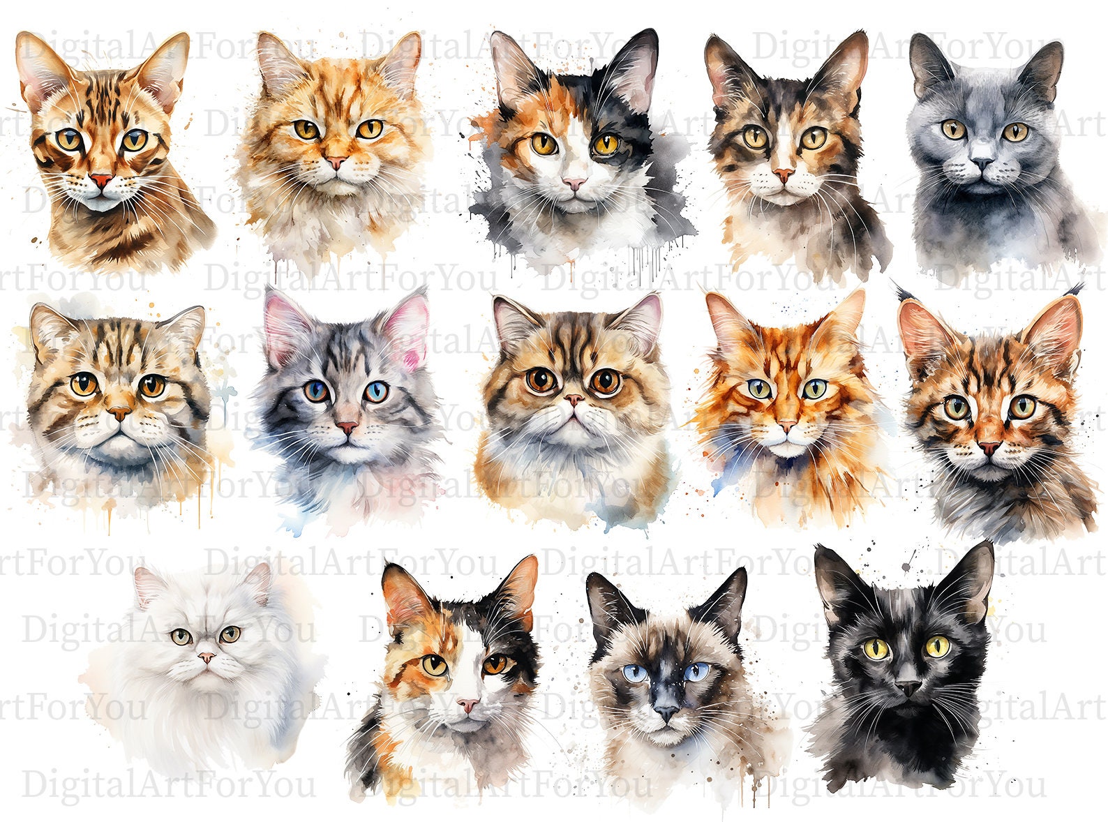 Classic Cats 25pc PNG & SVG Cat PNG Cat Watercolor Clipart Commercial ...