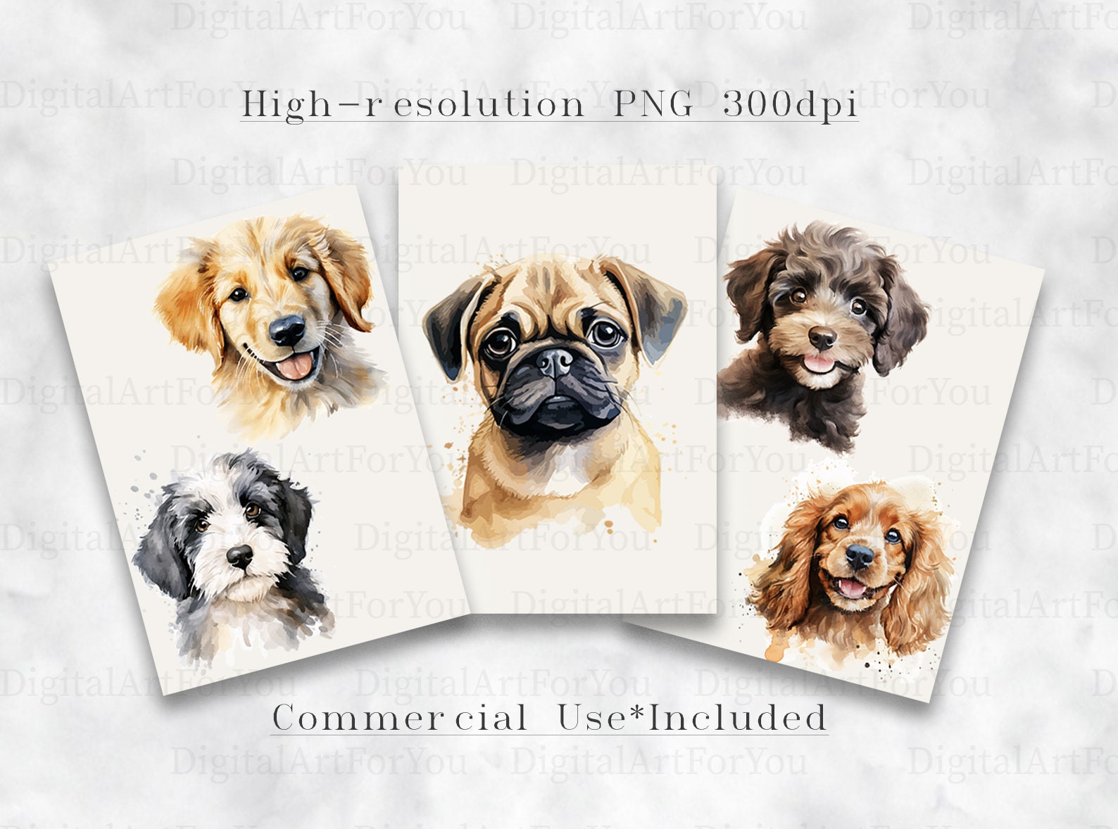Dog 20pc PNG Watercolor Clipart, Cute Breeds, Puppies Bundle PNG, Puppy ...