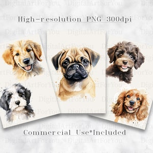 Dog 20pc PNG Watercolor Clipart, Cute Breeds, Puppies Bundle PNG, Puppy ...