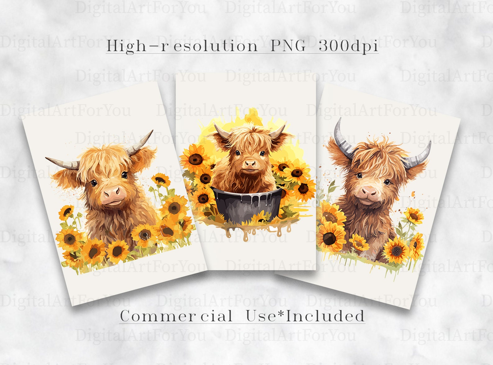 Sunflower Highland Cow 20pc Png And Svg Sunflower Clipart Png Etsy
