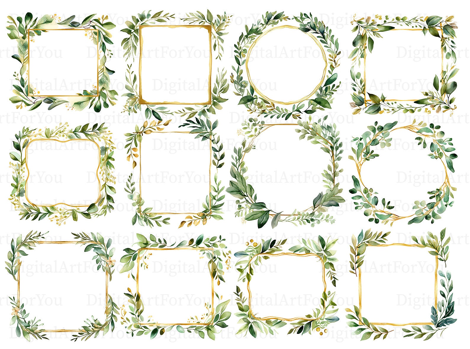 Watercolor Greenery Frames Borders 20pc PNG Clipart Greenery - Etsy