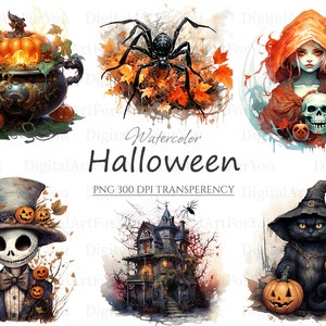 Watercolor Happy Halloween Clipart 20pc PNG & SVG Graphics Jack-o ...