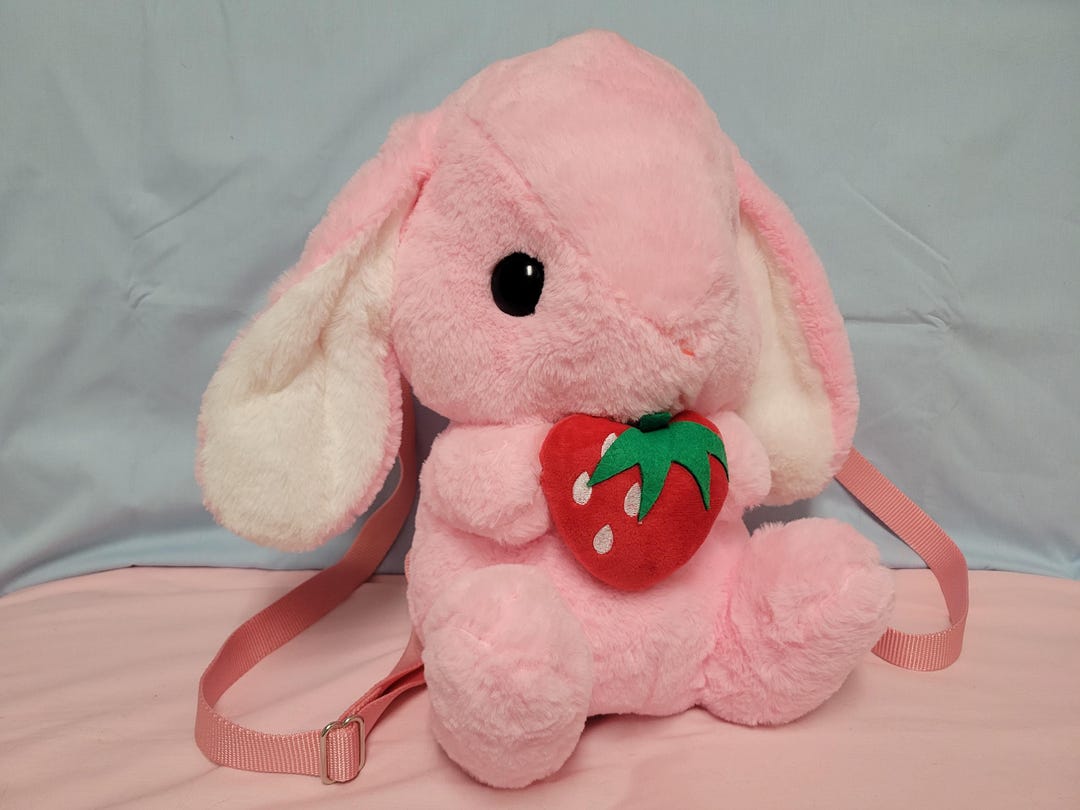 Big Pink Rabbit & Strawberry Plush Pack Backpack - Etsy
