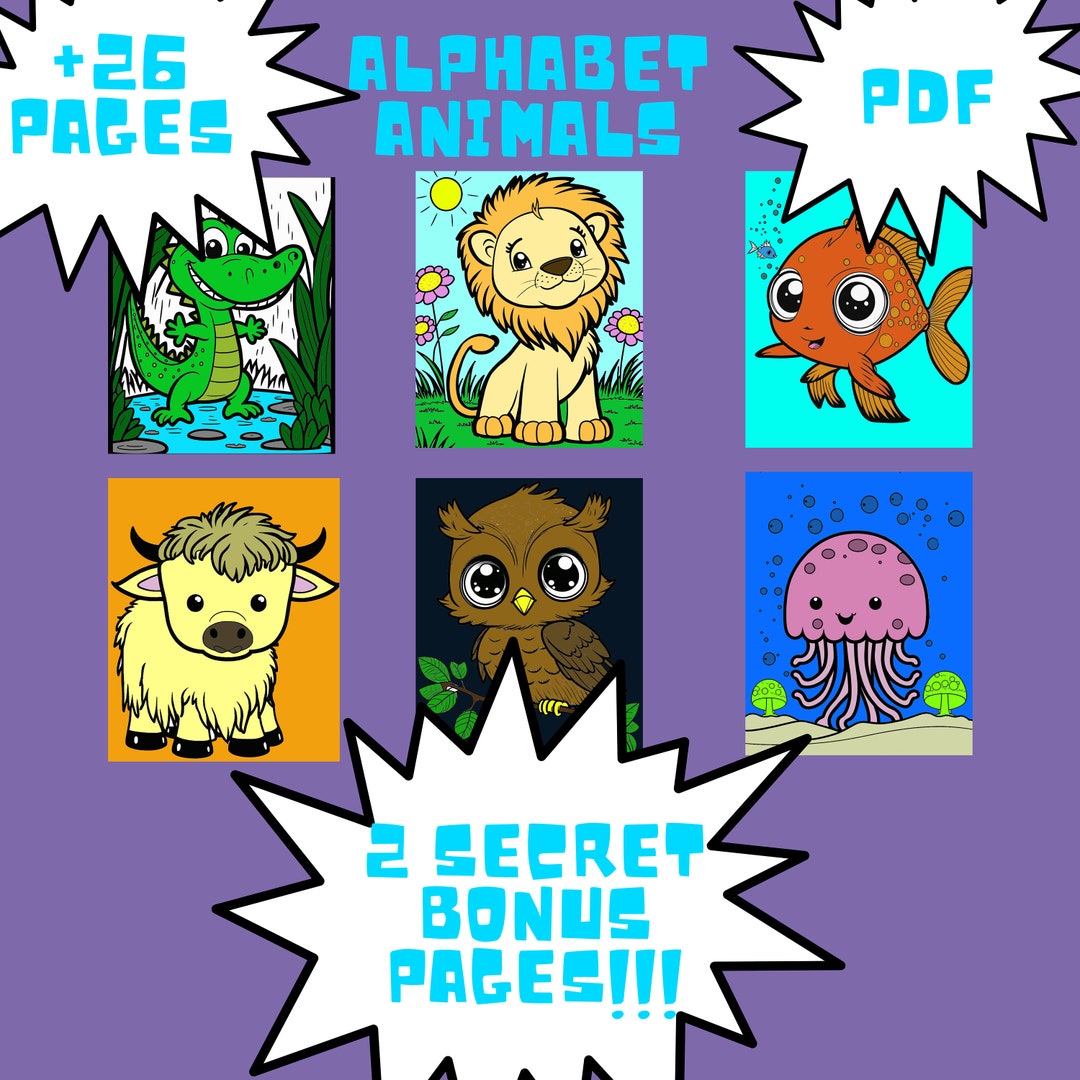 Digital Kids Alphabet Animals Kids Coloring Book - Etsy