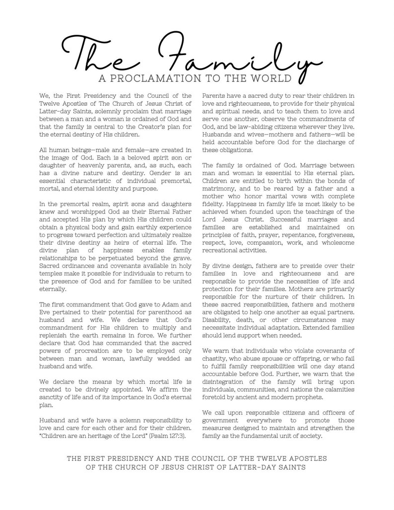 The Family: A Proclamation to the World Digital Download - Etsy