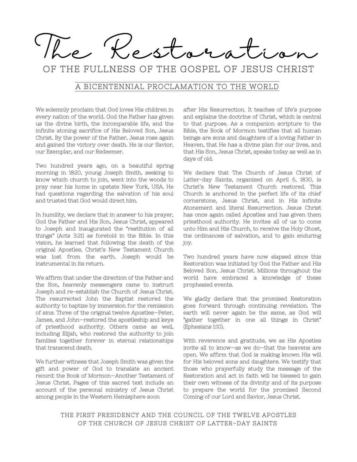 The Restoration Proclamation - Etsy