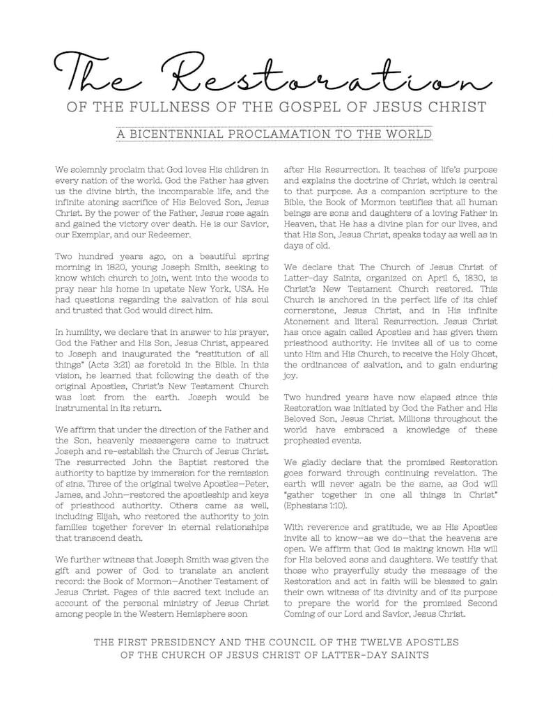 The Restoration Proclamation - Etsy