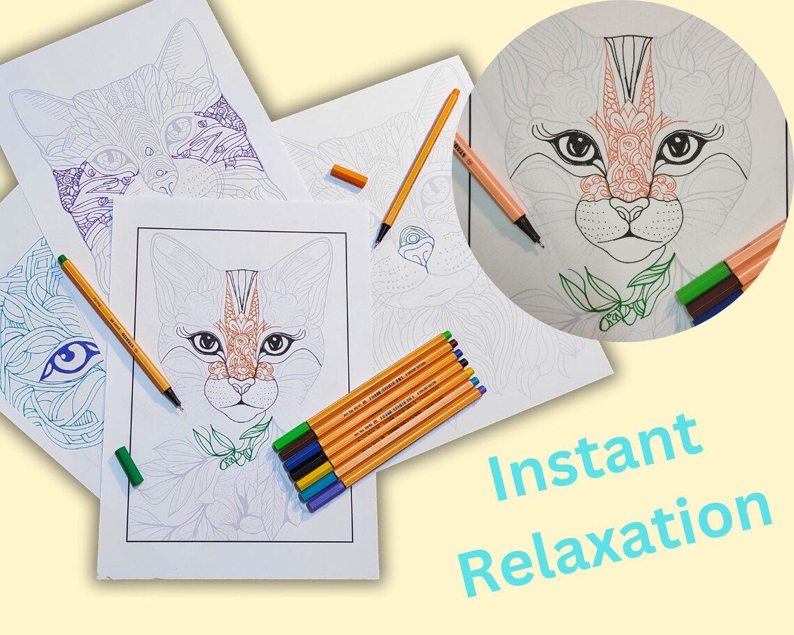Adult Tracing Pages, Traceable Coloring Pages for Relaxation, Cat ...