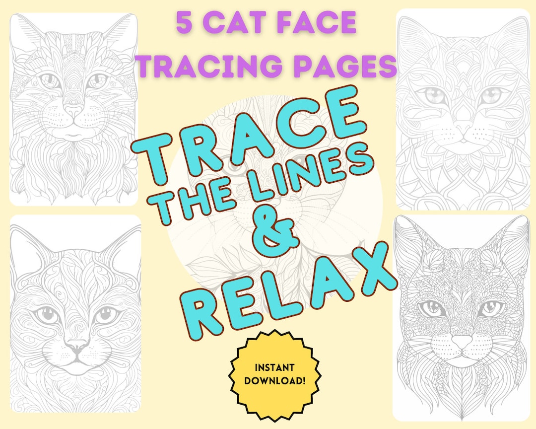Adult Tracing Pages, Traceable Coloring Pages for Relaxation, Cat ...
