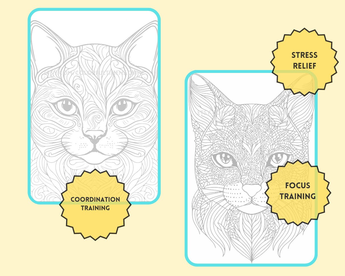 Adult Tracing Pages, Traceable Coloring Pages for Relaxation, Cat ...