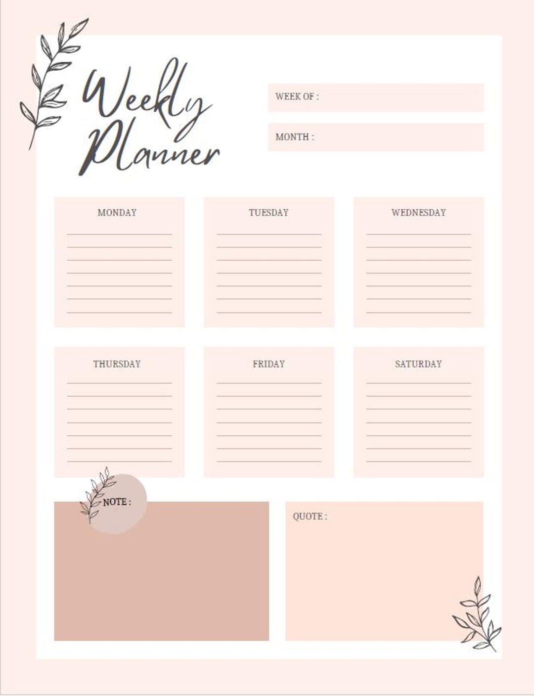 Weekly Planner Printable: Notes & Quote Section (digital Download) - Etsy