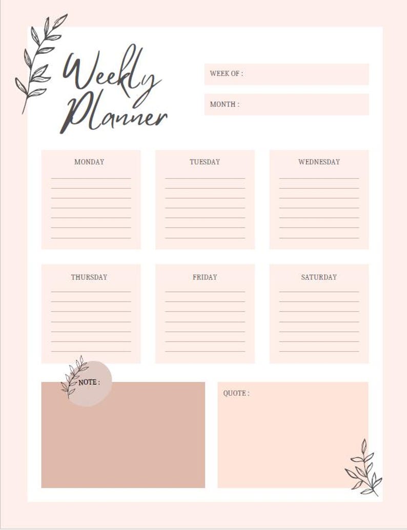 Weekly Planner Printable: Notes & Quote Section (digital Download) - Etsy