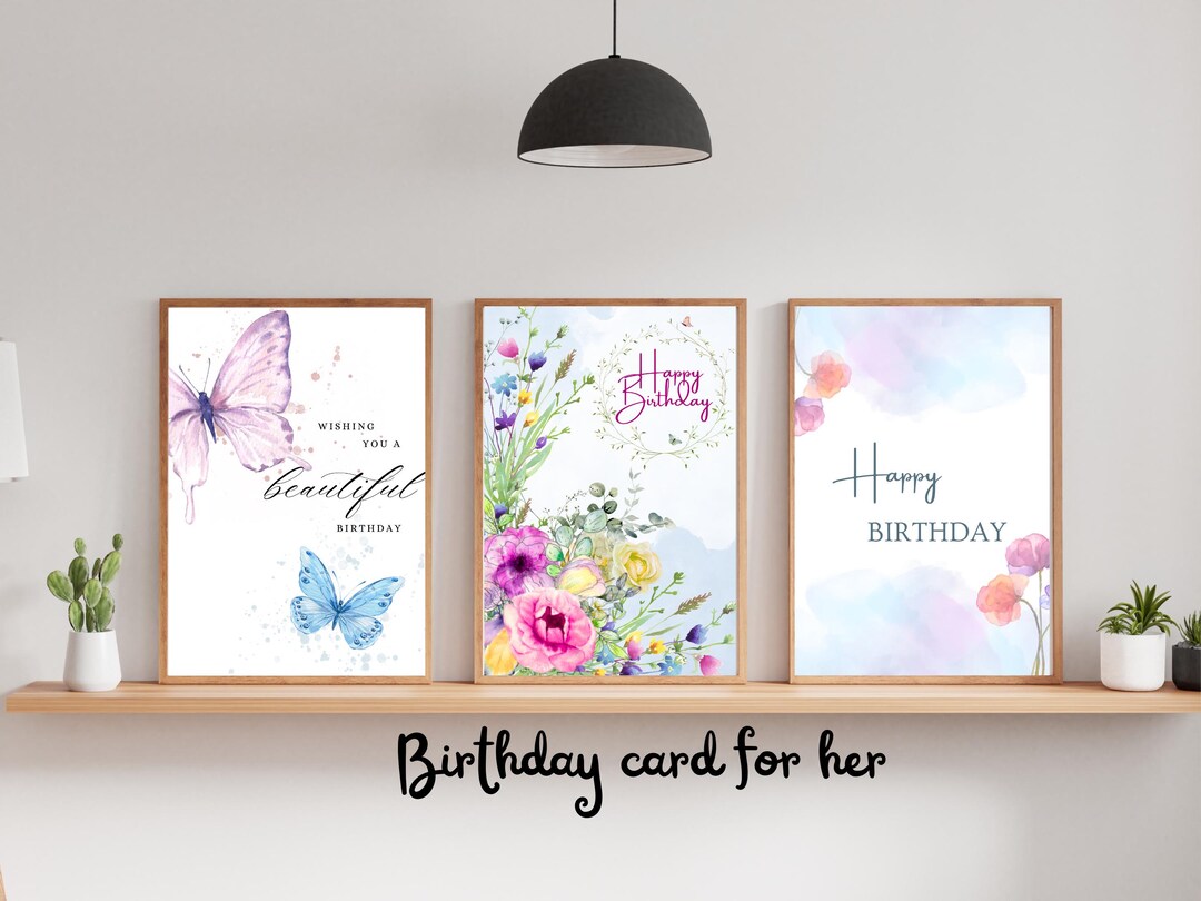 Printable Flower, Butterfly Birthday Card Set: Watercolor Designs (PDF ...