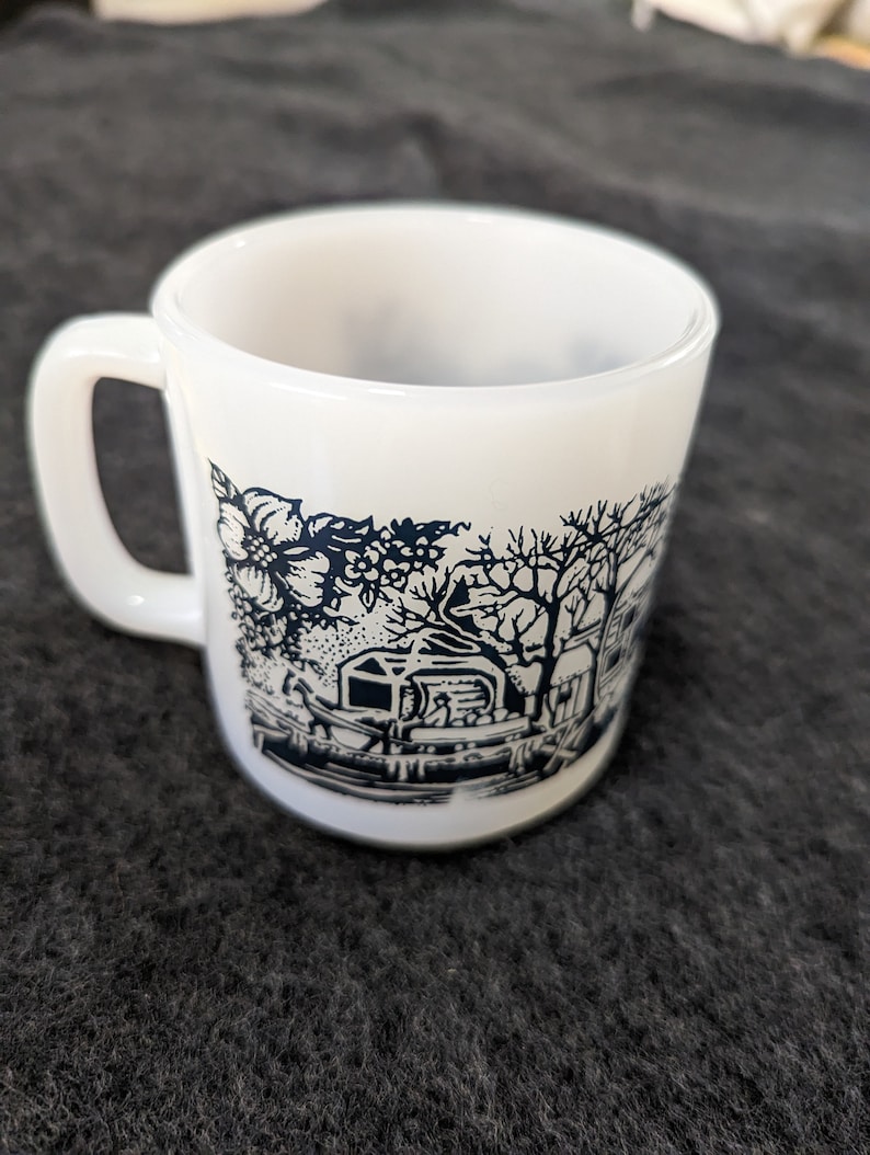 Vintage Currier and Ives Glasbake Milk Glass Mugs (set of 4) - Etsy