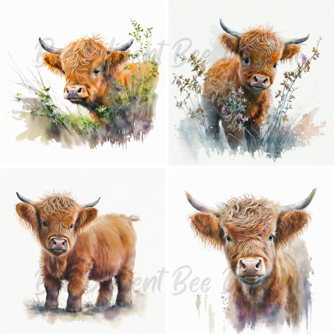 Watercolor Highland Cow Png Clipart Highland Cow Baby 20 Highdef 400DPI ...