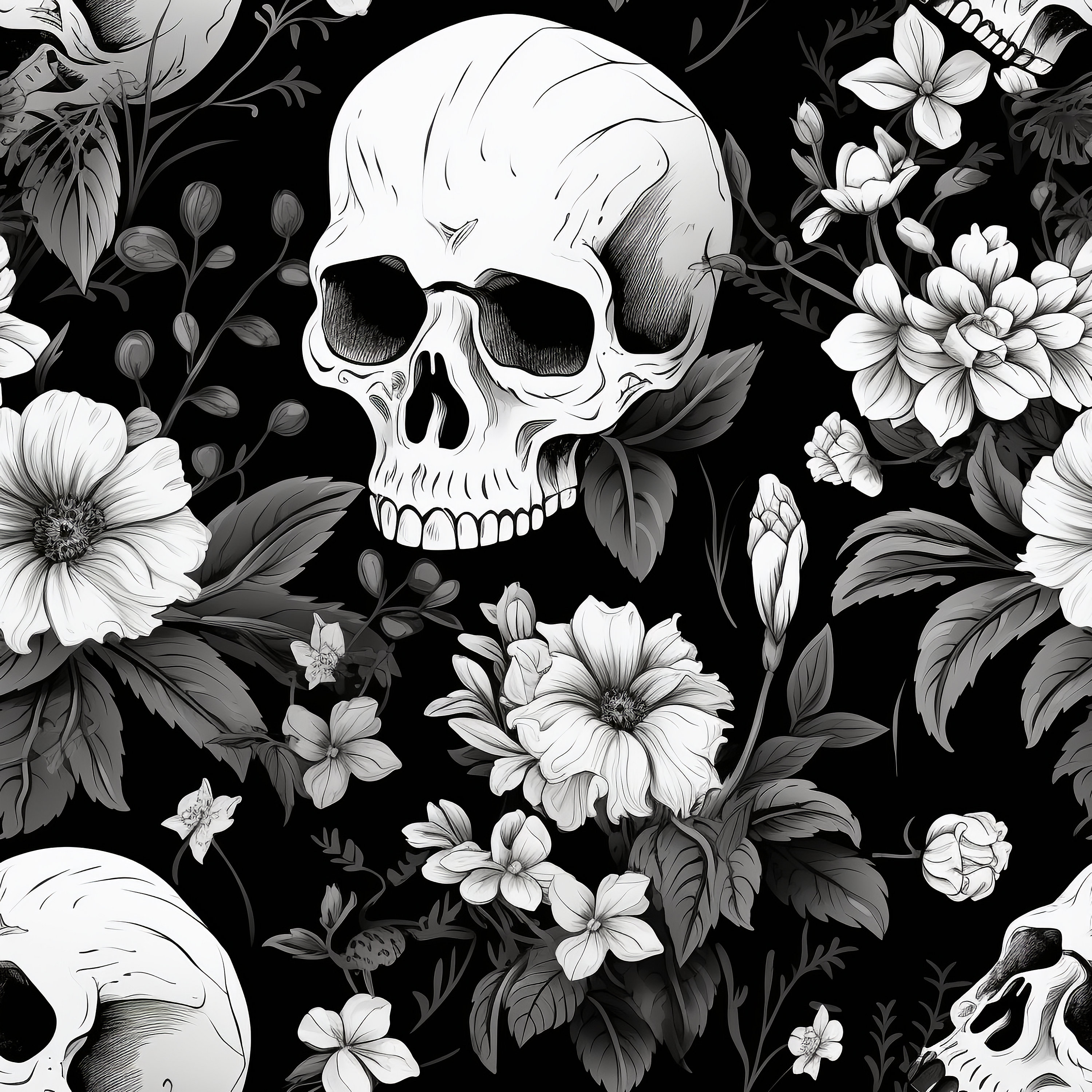 12 Skull and Flower Seamless Patterns - Etsy