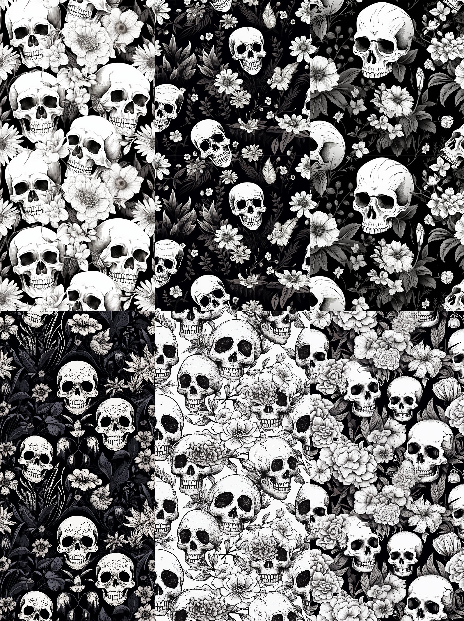 12 Skull and Flower Seamless Patterns - Etsy