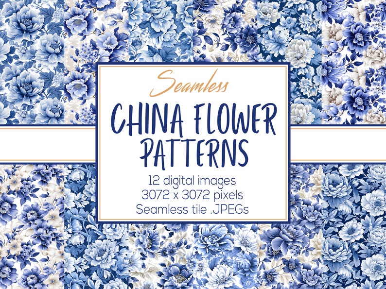 12 China Flower Seamless Patterns - Etsy