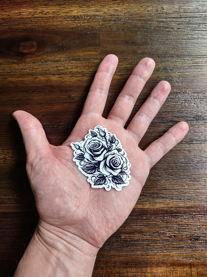 8 Pack Black and White Flower Stickers | Goth Stickers | Floral ...