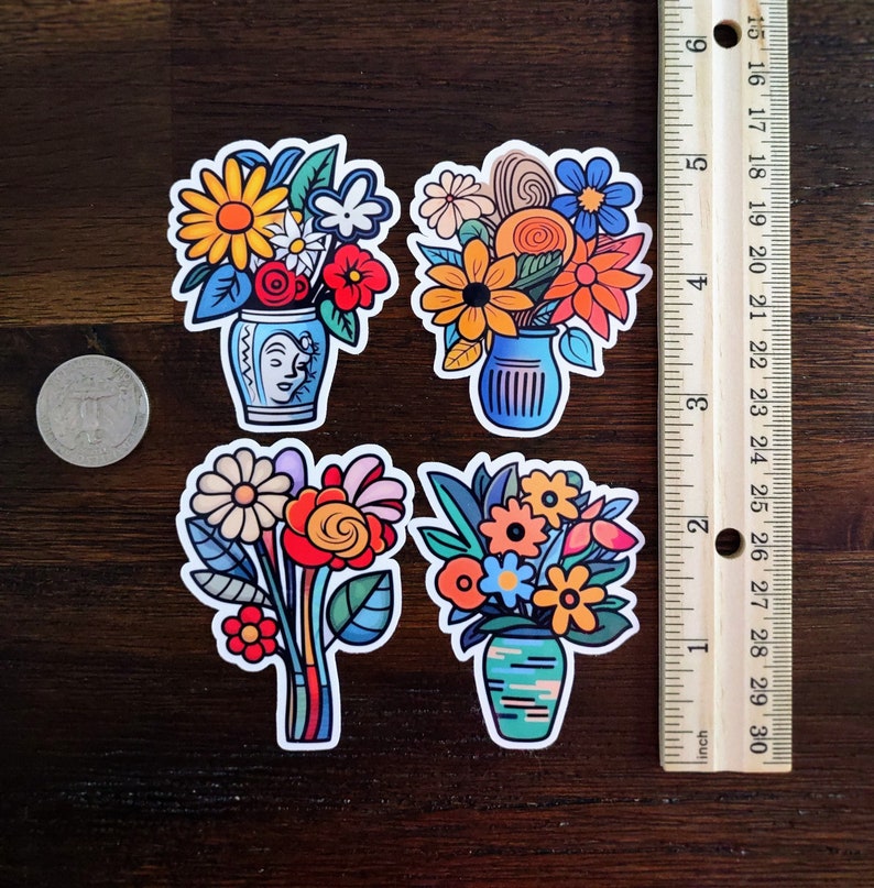 10 Pack Flower Stickers With Unique Vase | Aesthetic Laptop, Phone ...