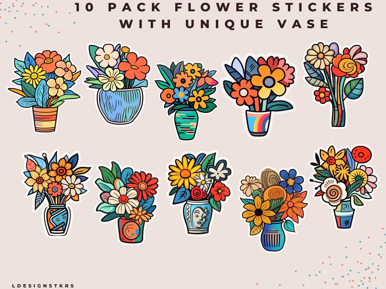 10 Pack Flower Stickers With Unique Vase | Aesthetic Laptop, Phone ...