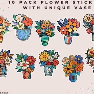 10 Pack Flower Stickers With Unique Vase | Aesthetic Laptop, Phone ...