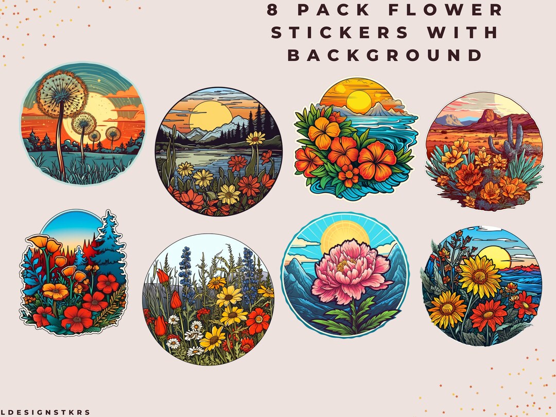 8 Pack Flower Stickers | Aesthetic Laptop, Phone, Planner, Scrapbook ...