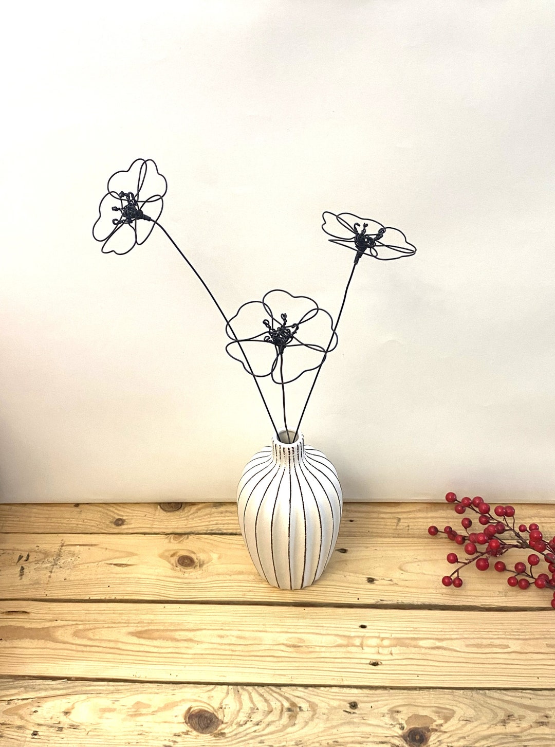 Poppy Wire Flowers Bouquet From Three Flowers/ Wire Office Decoration ...