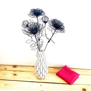 Peony Wire Flowers Bouquet From Three Flowers/ Decorative Wirework/ Home Wire Decoration/ 3D ...