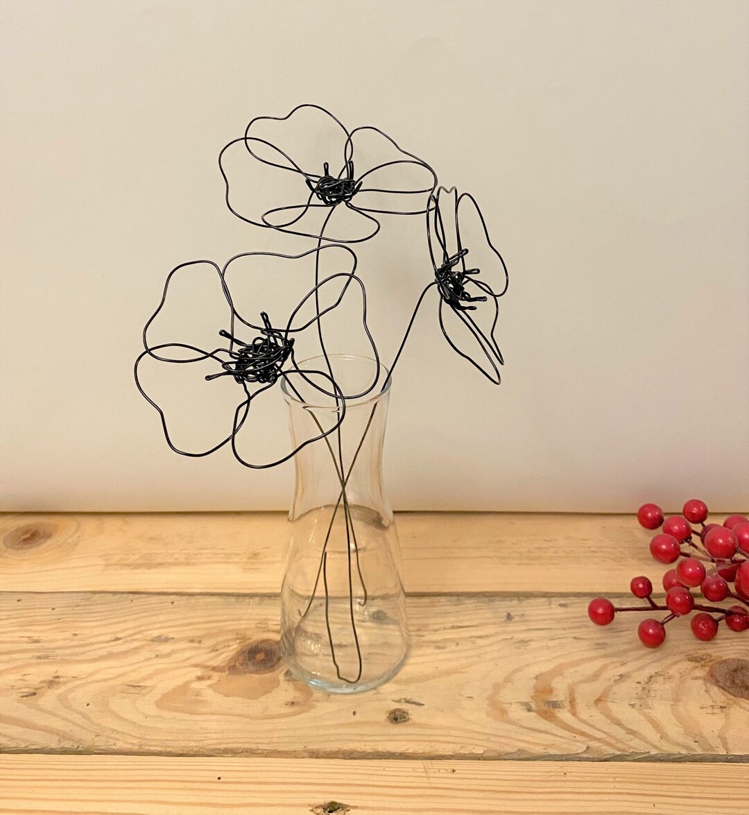 Poppy Wire Flowers Bouquet From Three Flowers/ Wire Office - Etsy