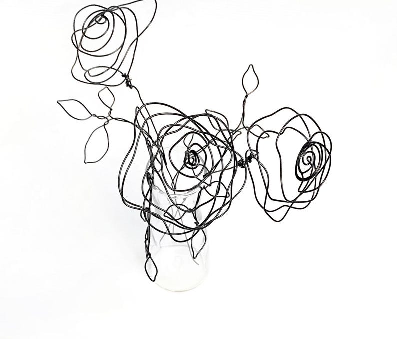 Handmade Black Steel Wire Rose Bouquet - Minimalist Floral Sculpture - Etsy