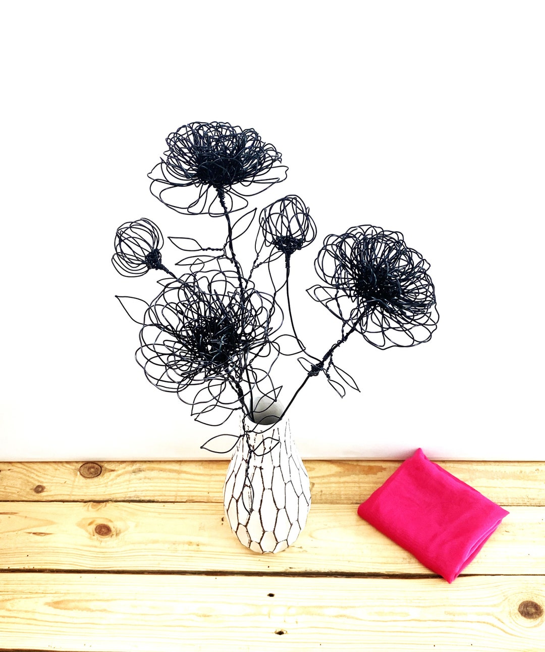 Peony Wire Flowers Bouquet From Three Flowers/ Decorative Wirework/ Home Wire Decoration/ 3D ...