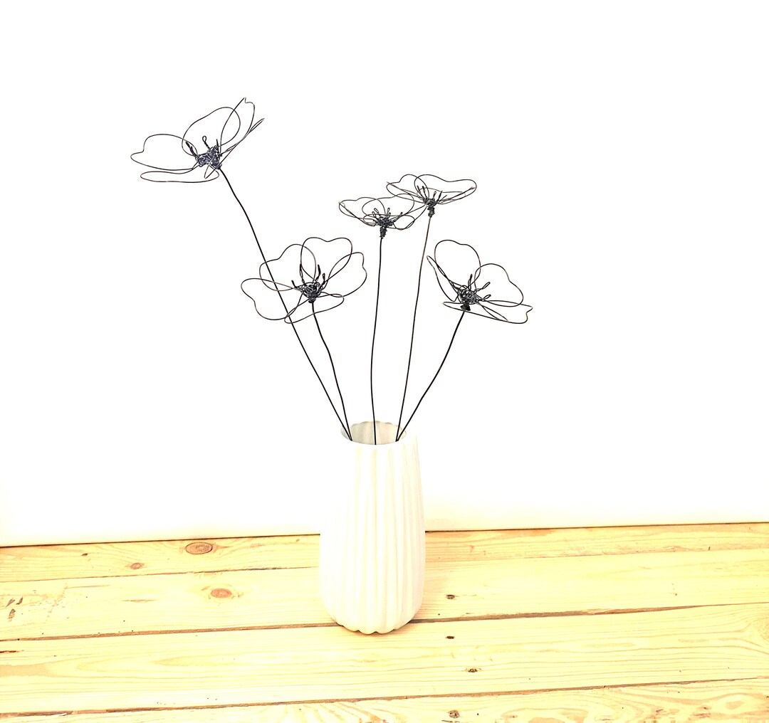 Poppy Wire Flowers Bouquet From Five Flowers/ Handmade Wire Flowers ...